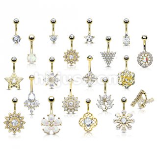 20 Pcs of Assorted Non Dangle 316L Navel Belly Ring Package Preloaded ...